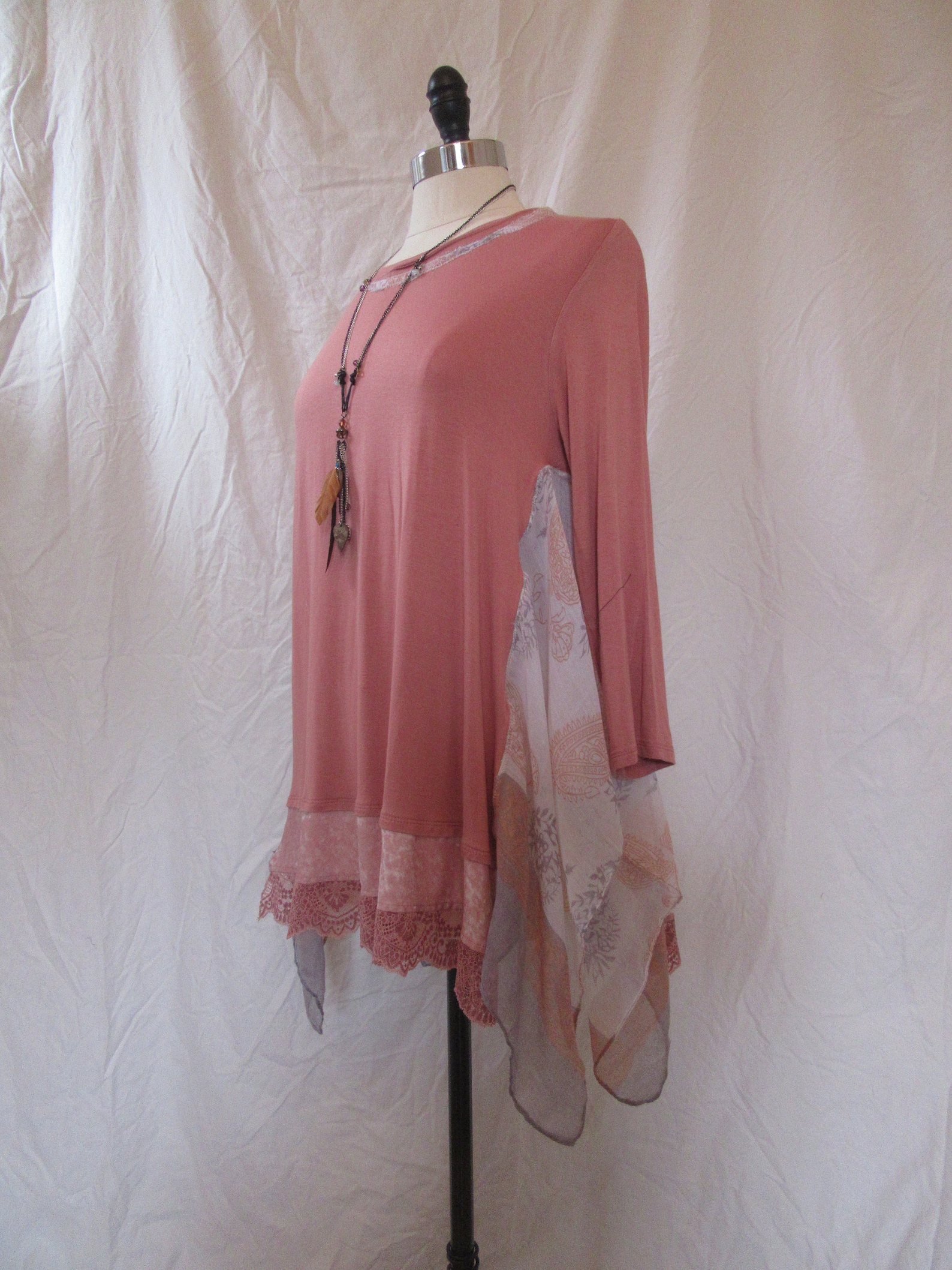 Lagenlook Tunic Long Flowing Soft Washed Peachy Pink Cotton Knit With ...