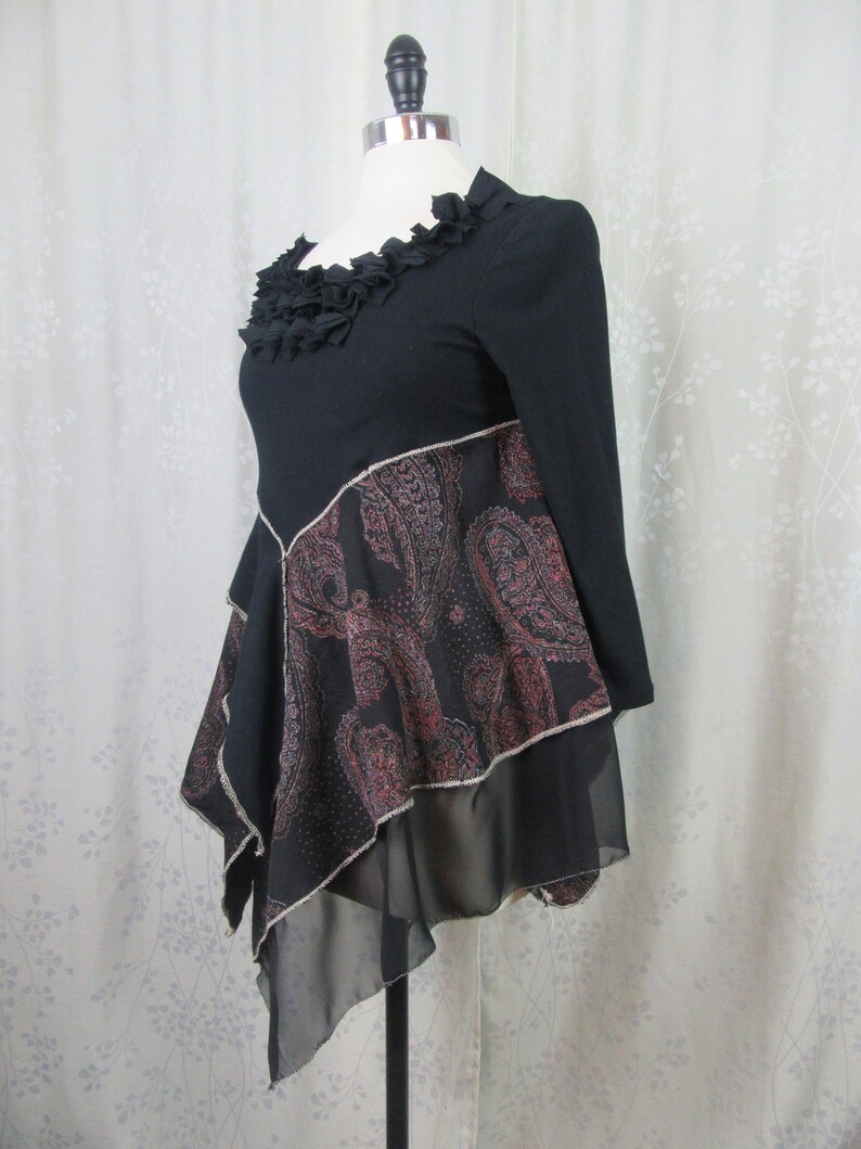 Lagenlook Elegant Black Knit Tunic Long Layered Flowing Boho Paisley ...