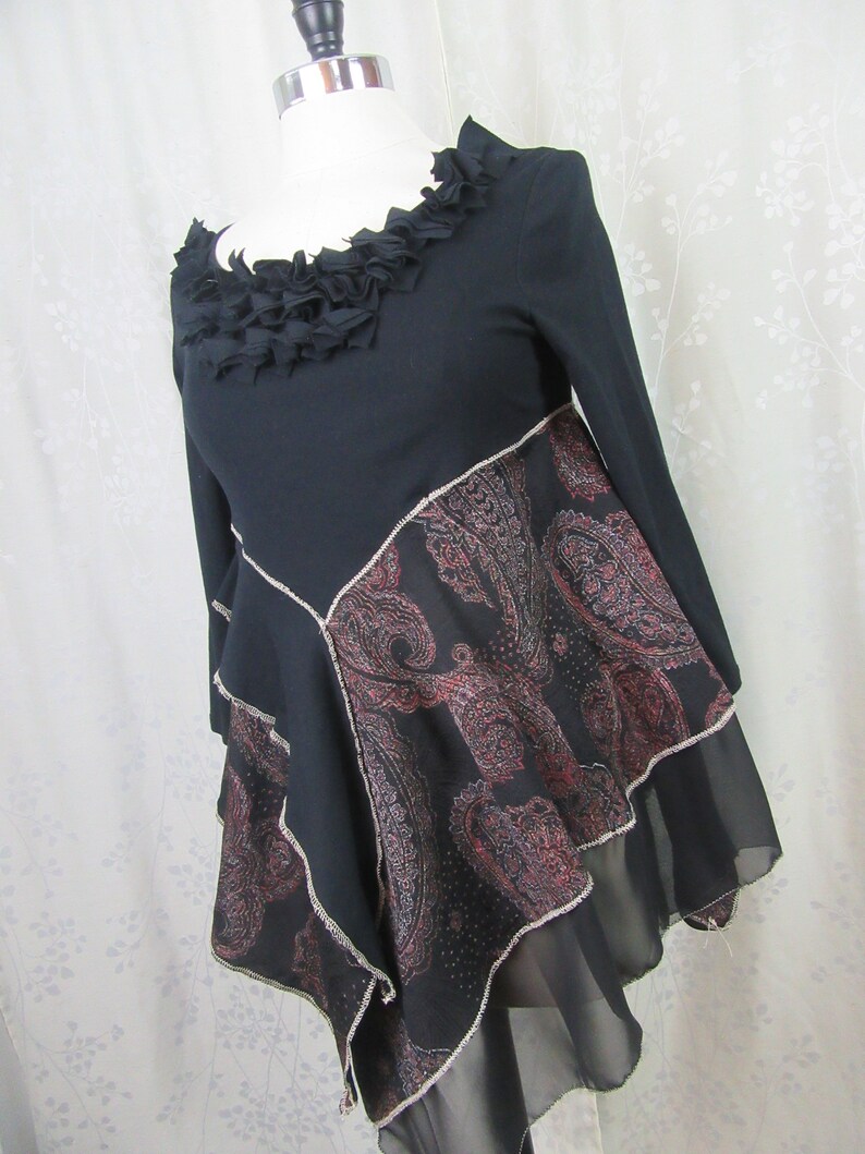 Lagenlook Elegant Black Knit Tunic Long Layered Flowing Boho Paisley ...
