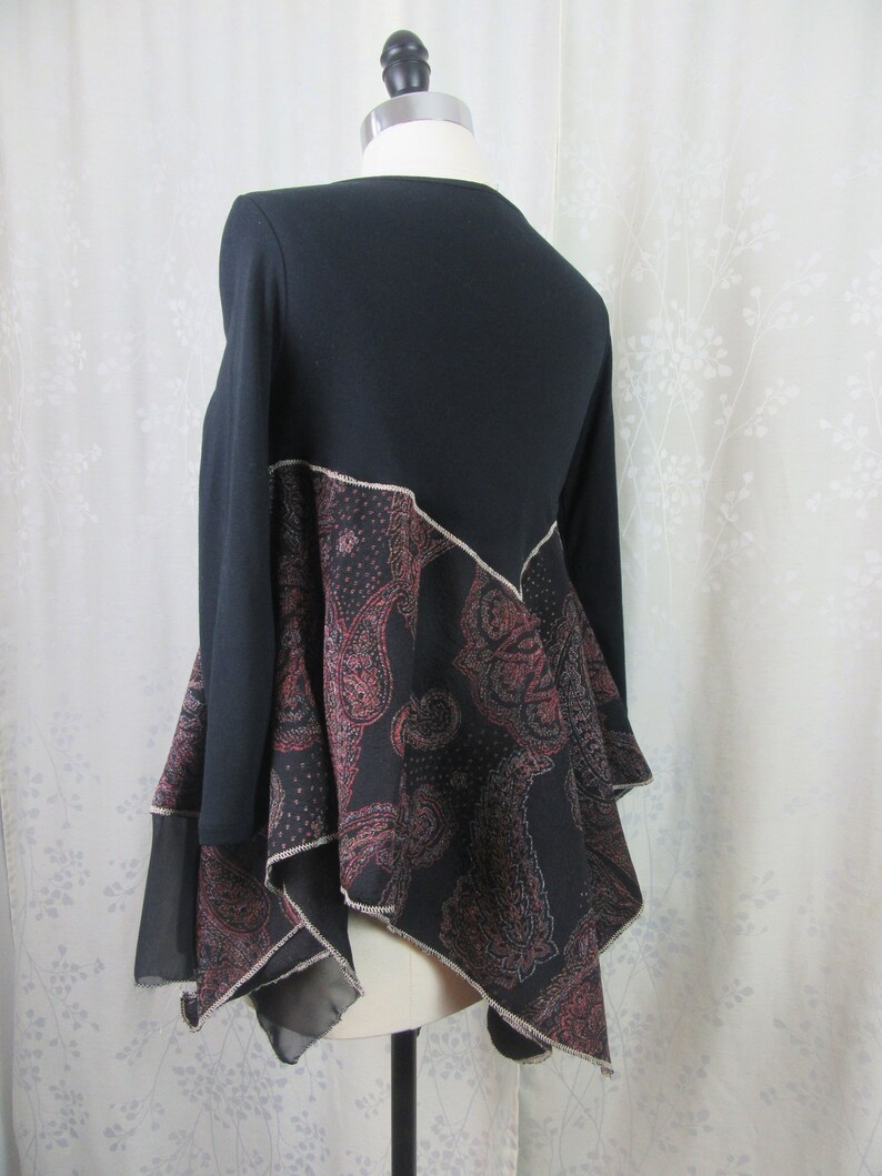 Lagenlook Elegant Black Knit Tunic Long Layered Flowing Boho Paisley ...