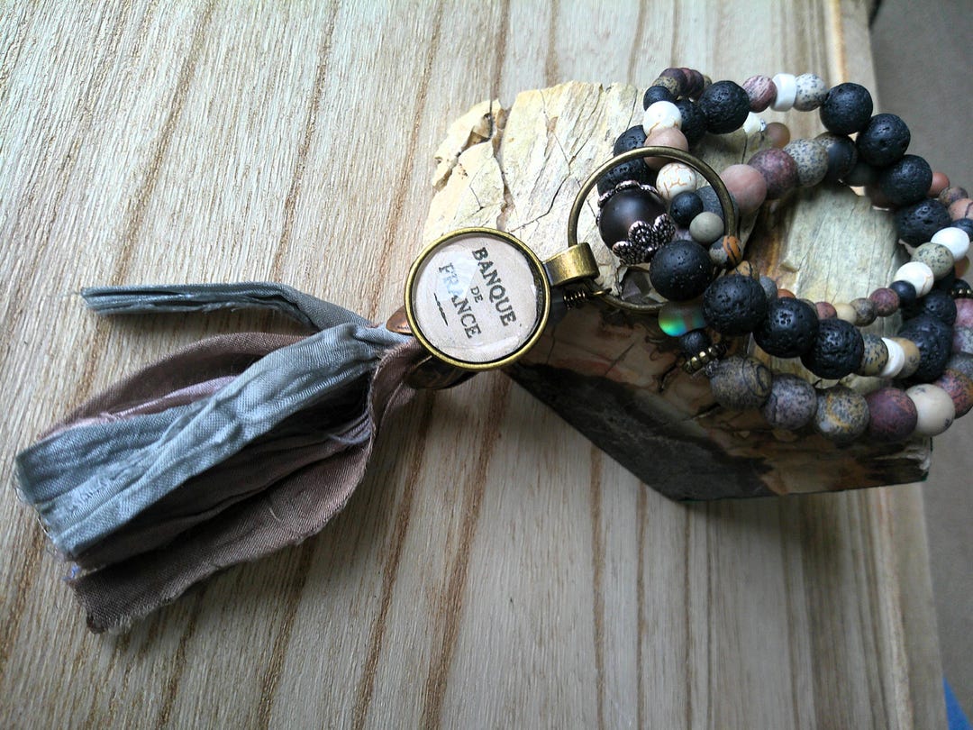 Gemstone Matte Jasper Stackable Keyring Stretch Bracelet Lava Stone ...