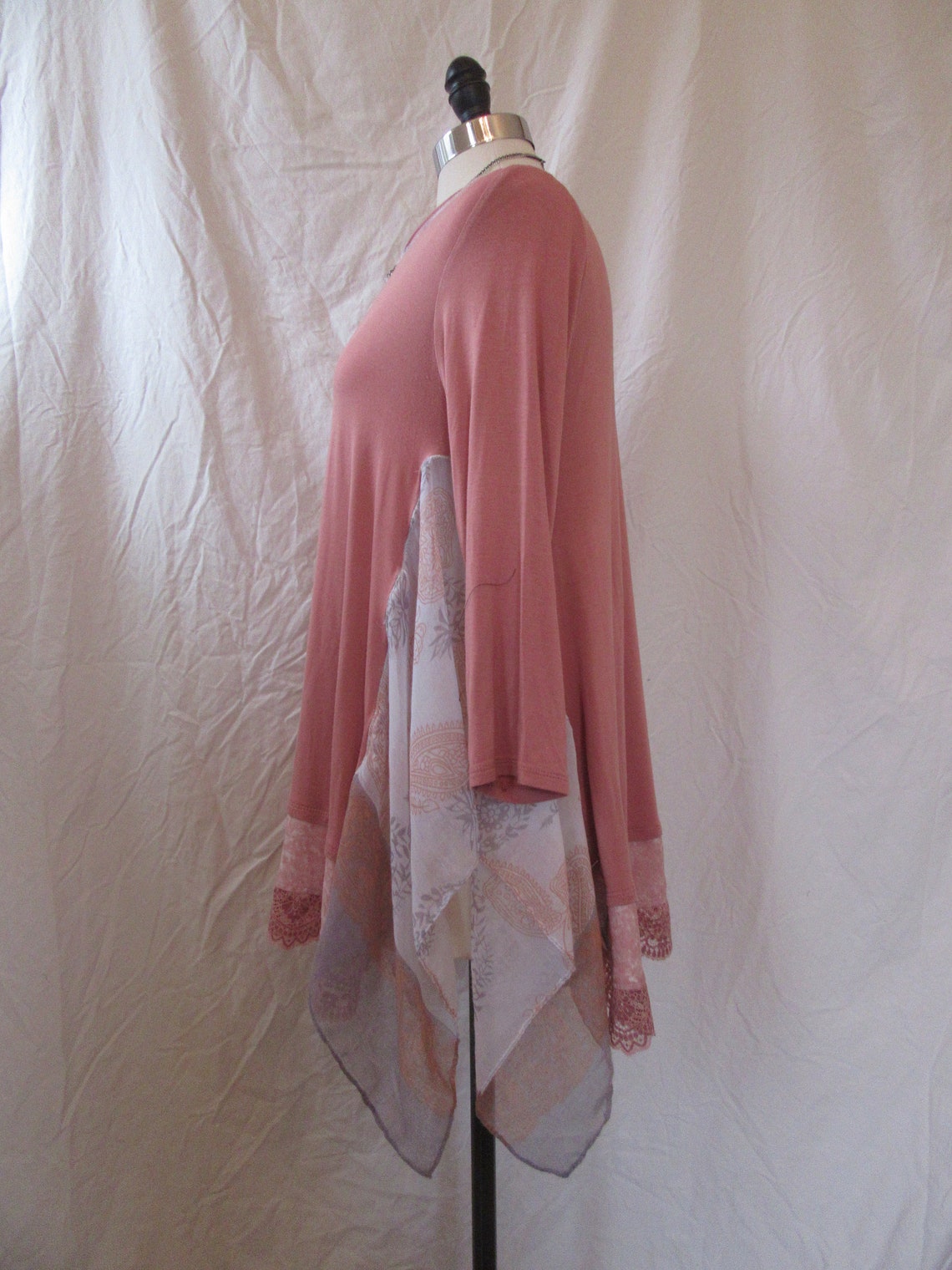 Lagenlook Tunic Long Flowing Soft Washed Peachy Pink Cotton Knit With ...