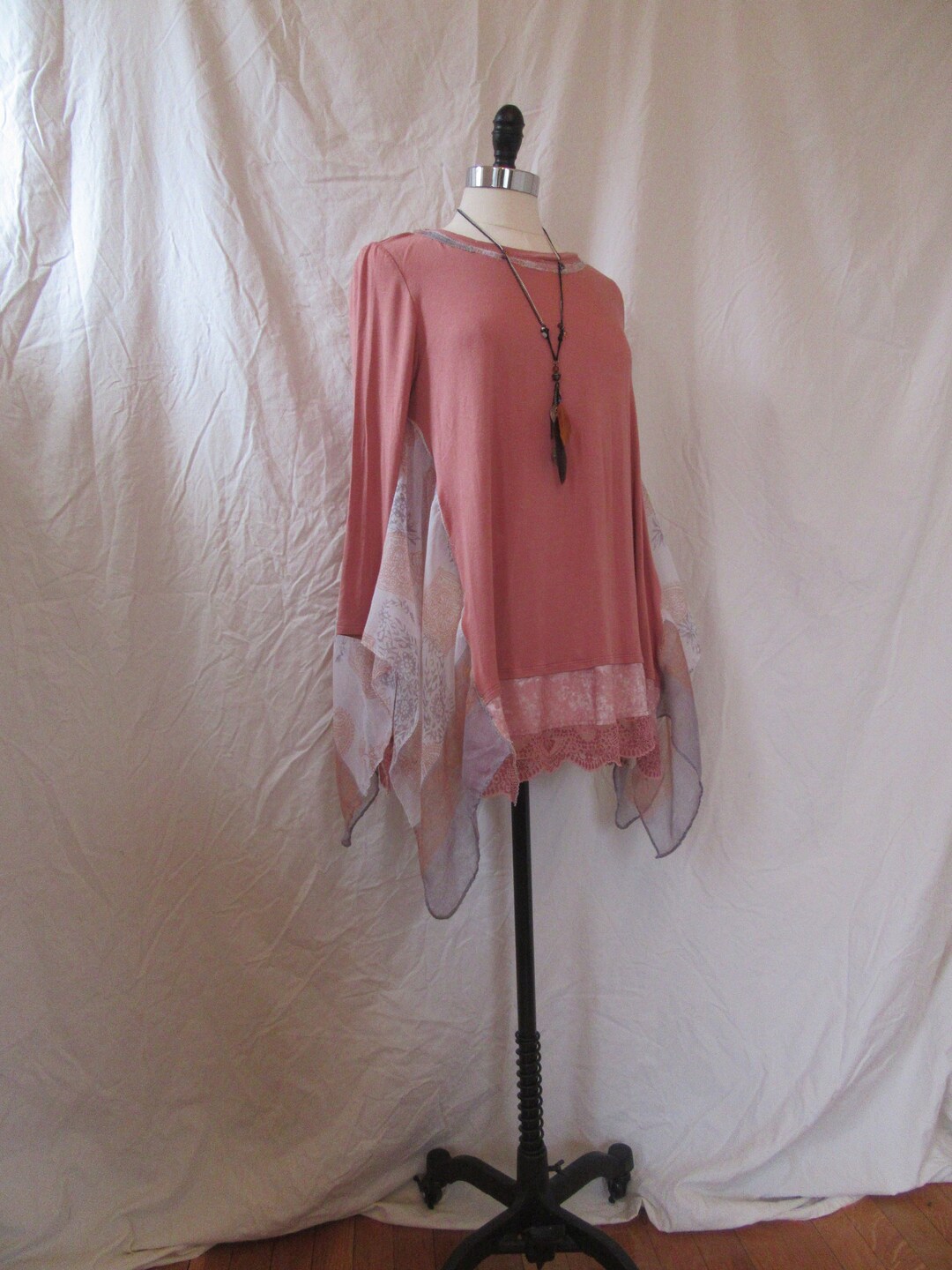 Lagenlook Tunic Long Flowing Soft Washed Peachy Pink Cotton Knit With ...