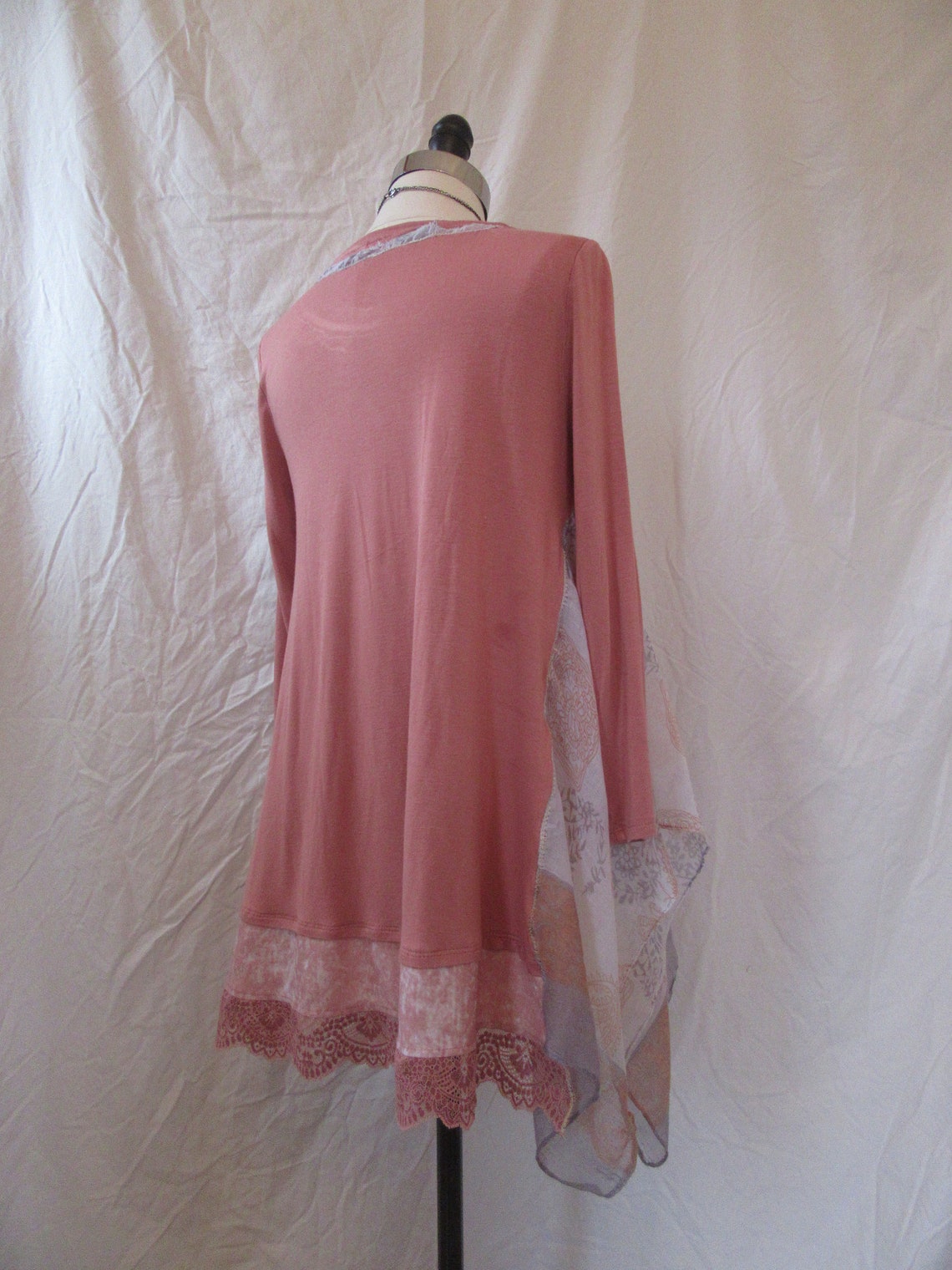 Lagenlook Tunic Long Flowing Soft Washed Peachy Pink Cotton Knit With ...