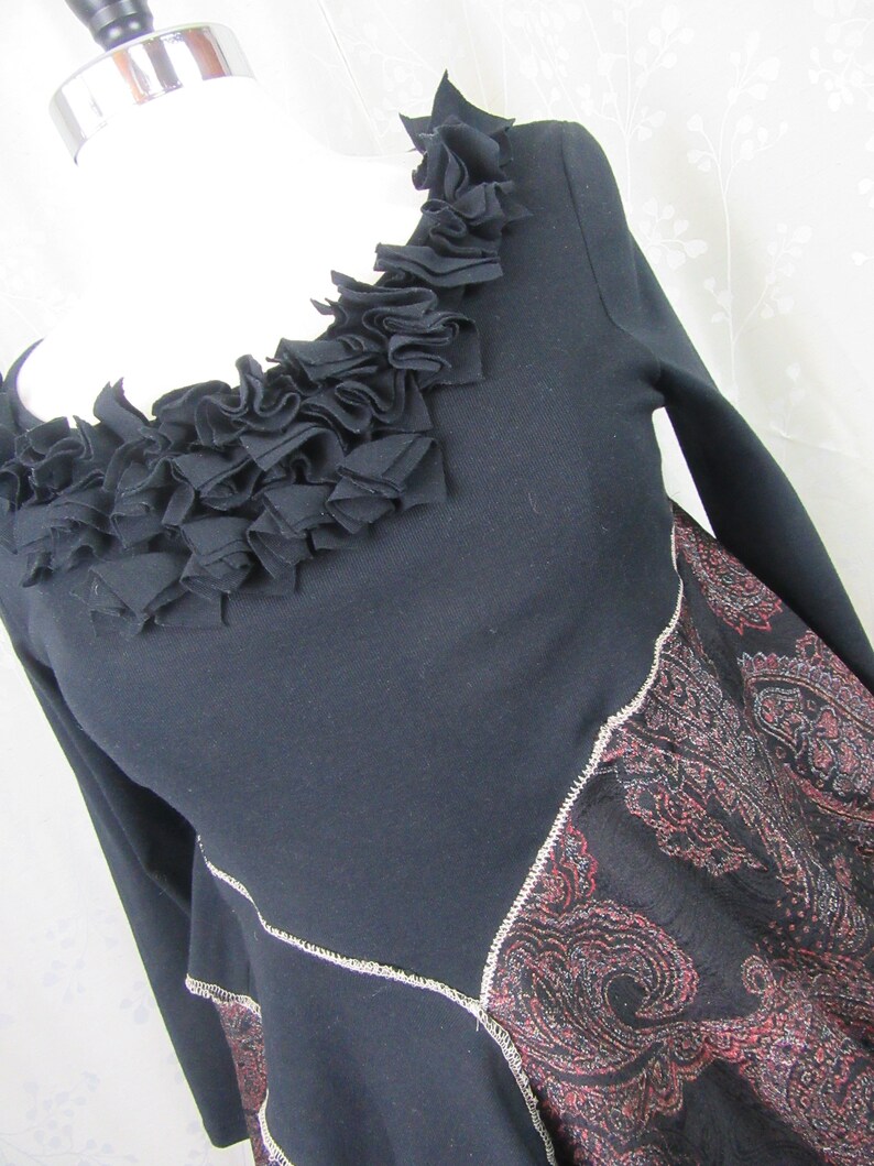 Lagenlook Elegant Black Knit Tunic Long Layered Flowing Boho Paisley ...