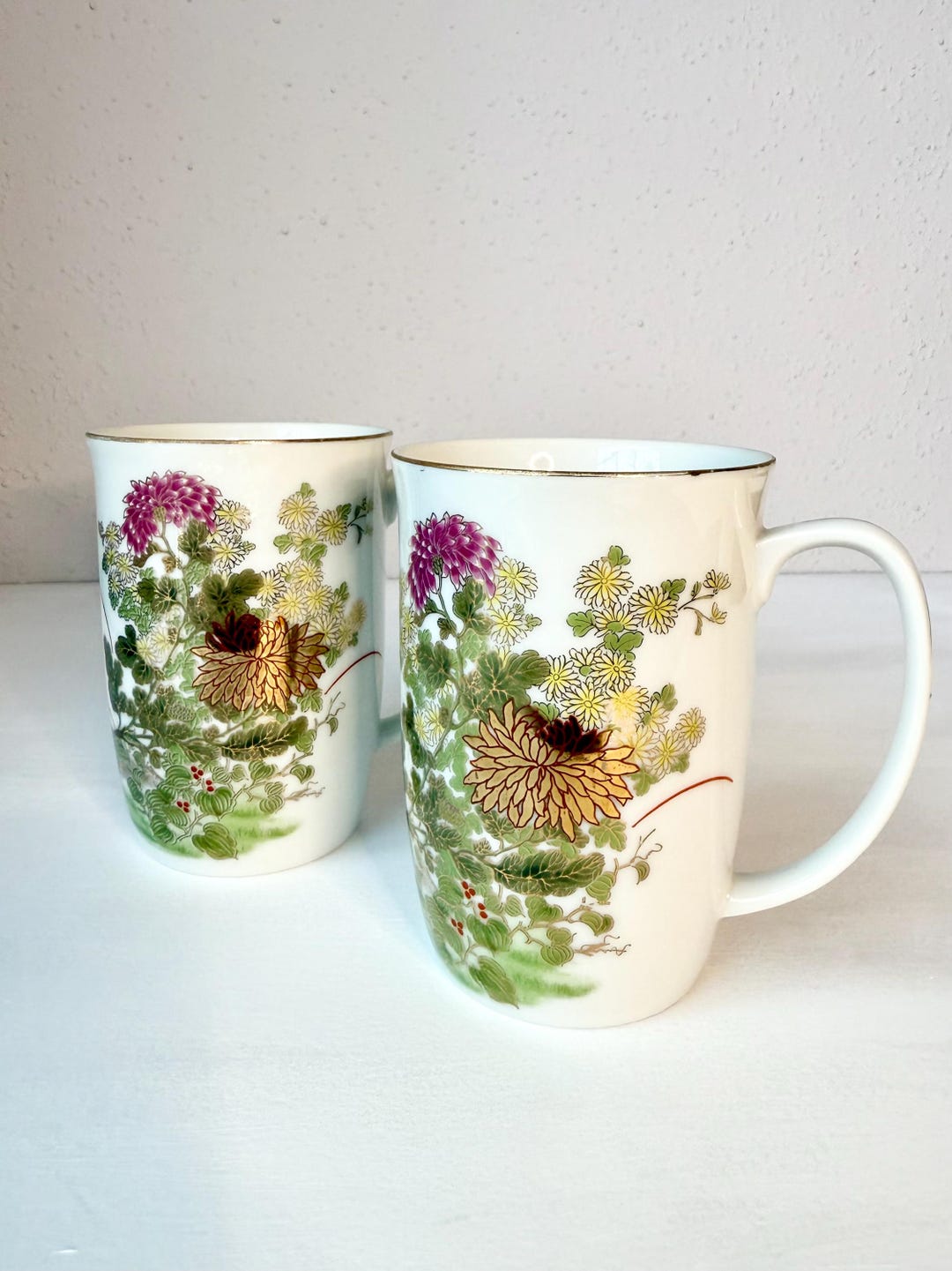 Vintage Japanese Hand-painted Porcelain Mug Pair – Shibata Toki ...