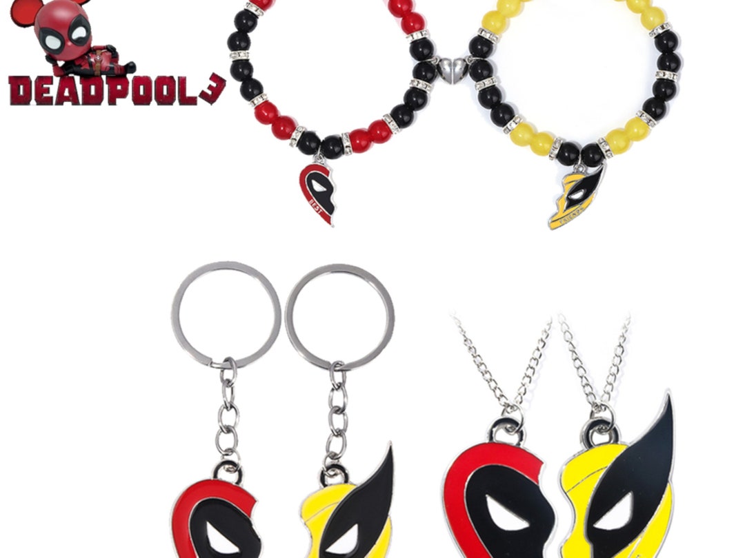 Deadpool and Wolverine Best Friends Keychain Bracelet Red Yellow Mask ...