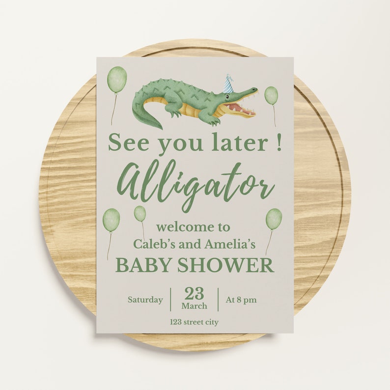 Alligator Invitation Card Baby Shower Babyboy Alligator Cute Alligator ...