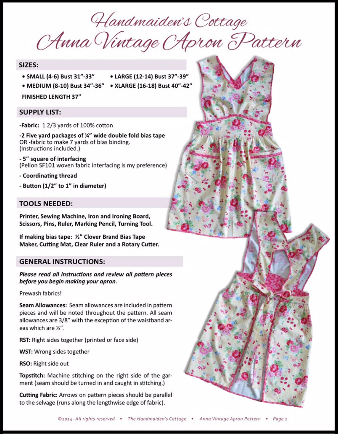 Anna Vintage Apron PDF Pattern | Etsy