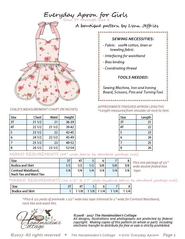 Child's Everyday Apron PDF Pattern Sizes 3T-8 years | Etsy