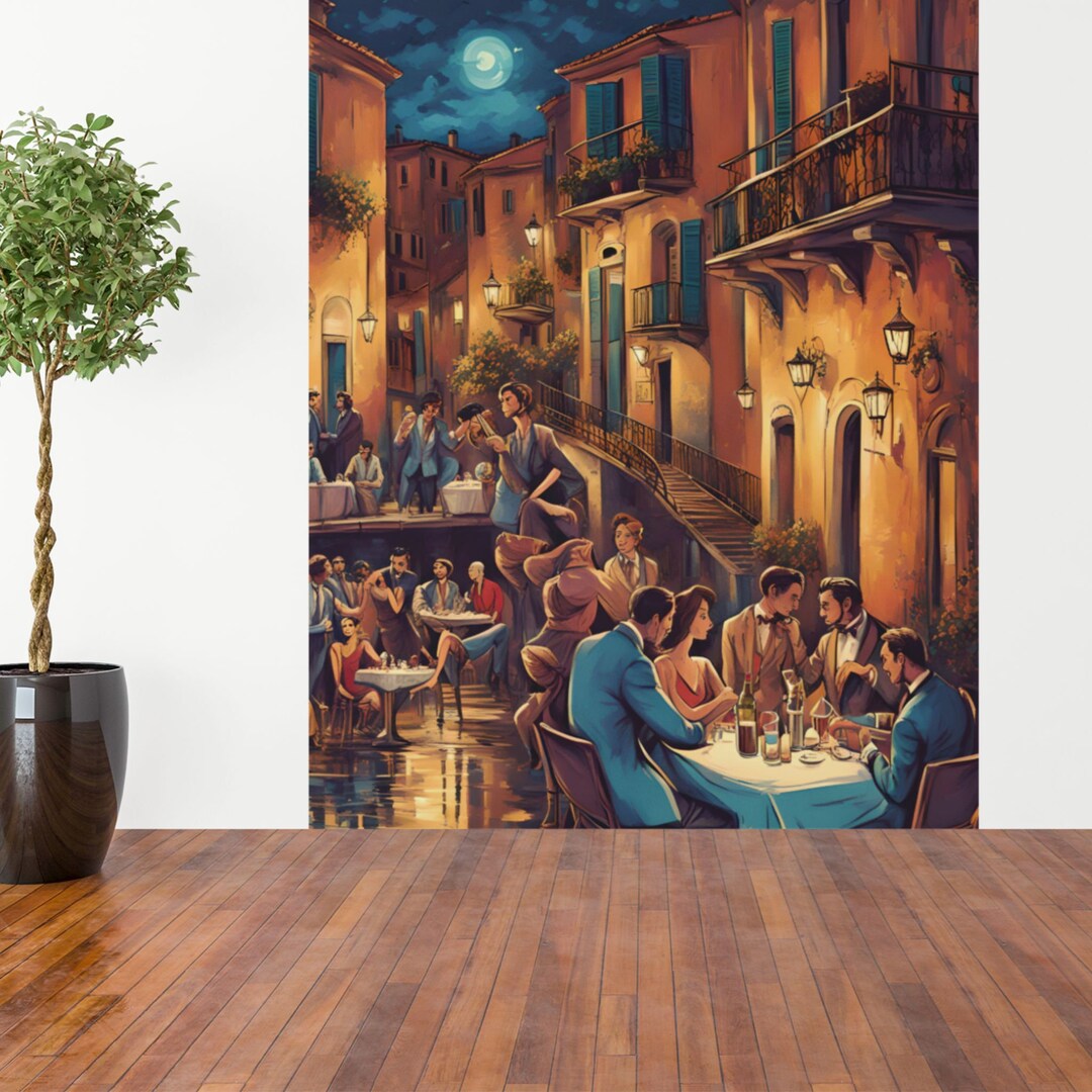 Italian River Jazz at Night Matte Print, Wall Art Decor, Night Time ...