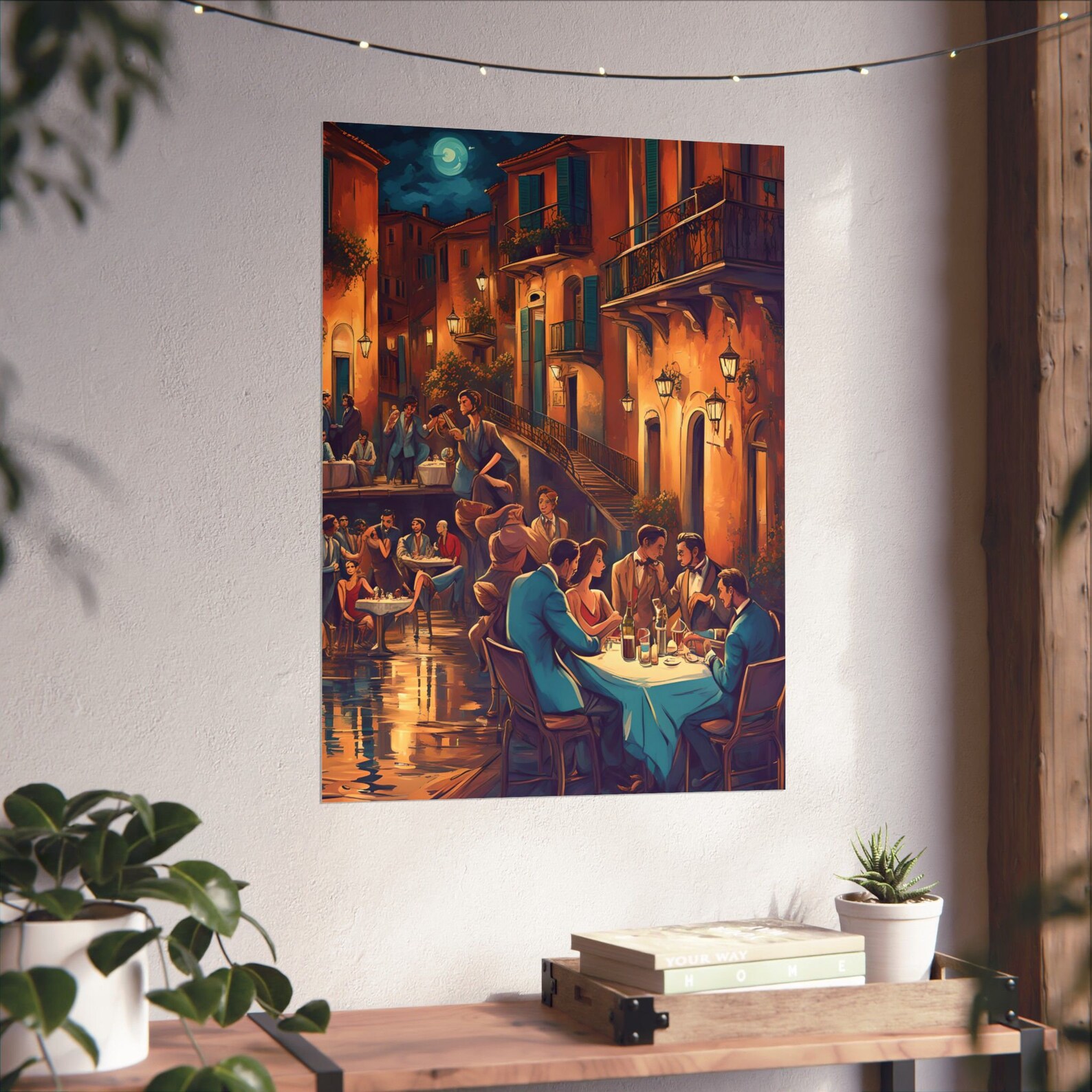 Italian River Jazz at Night Matte Print, Wall Art Decor, Night Time ...
