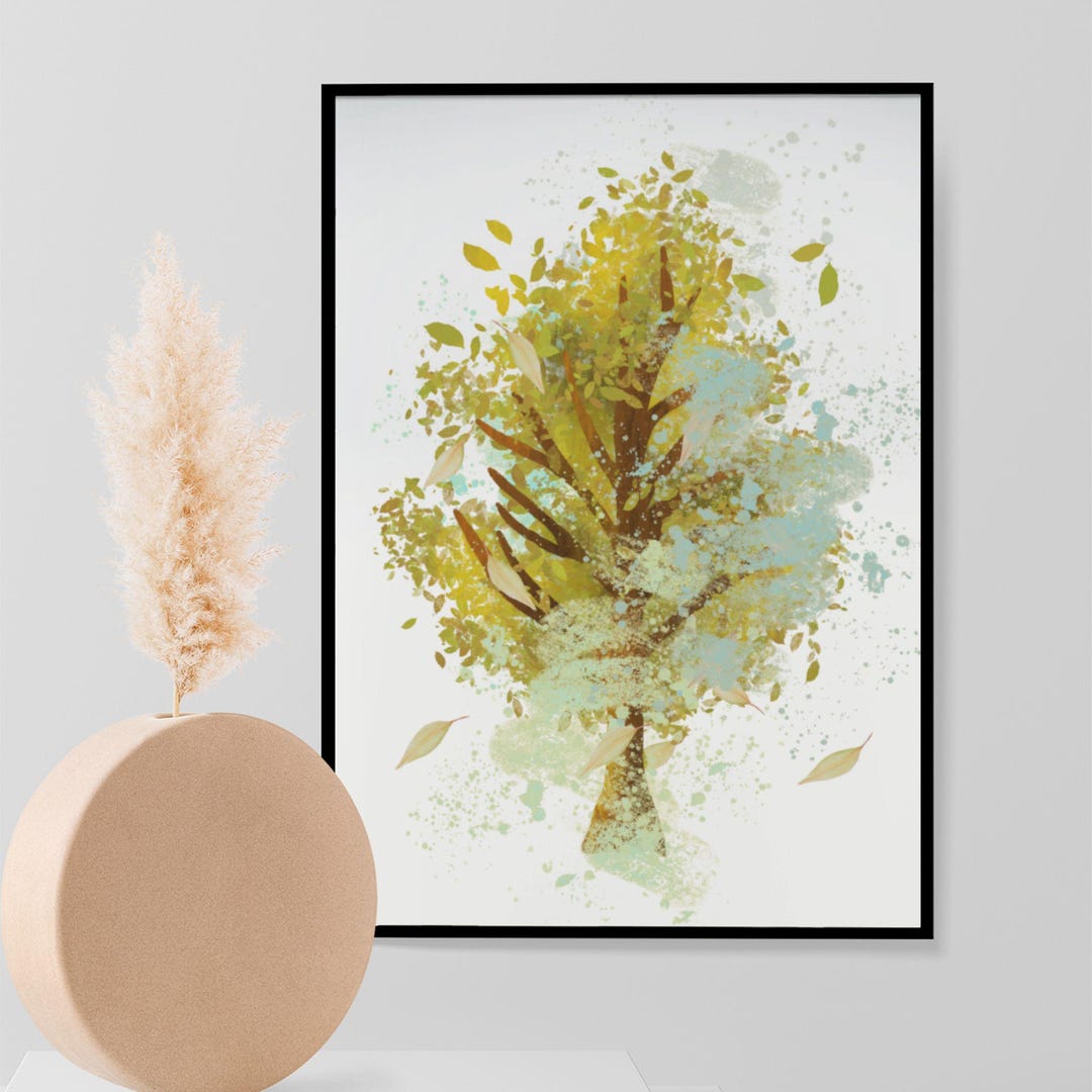 Abstract Nature Art Print, Tree & Leaves Watercolor Satin Poster, Wall ...