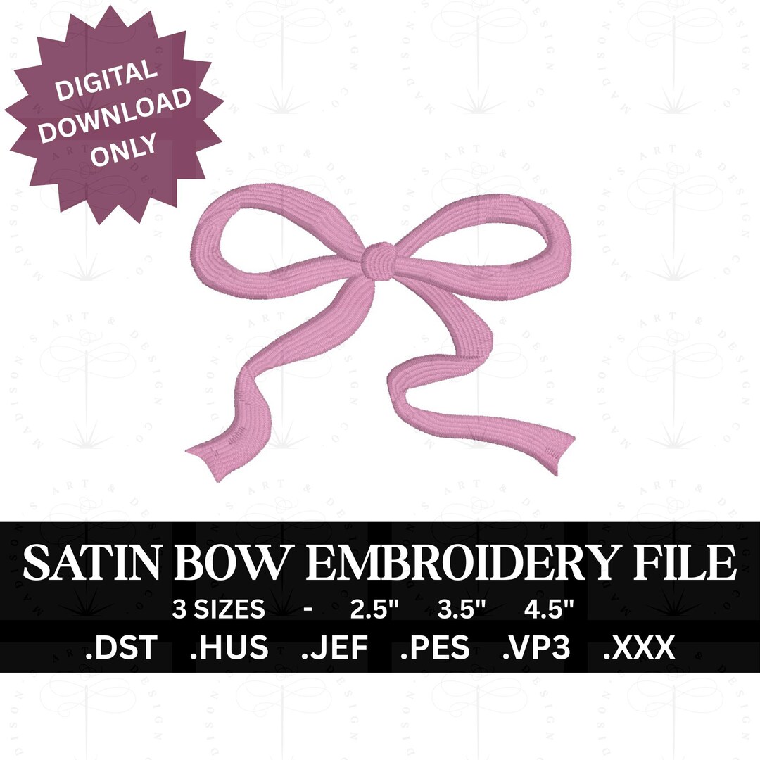 Satin Bow Embroidery File - Dst Hus Jef Pes Vp3 Xxx - Etsy