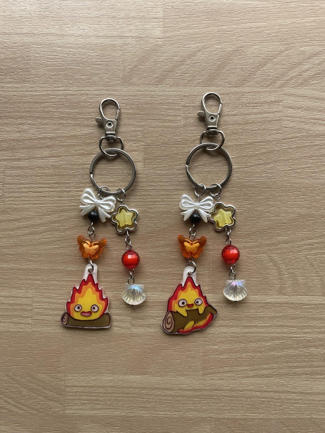Cute Fire Demon Calcifer Charm Beaded Keychain - Etsy