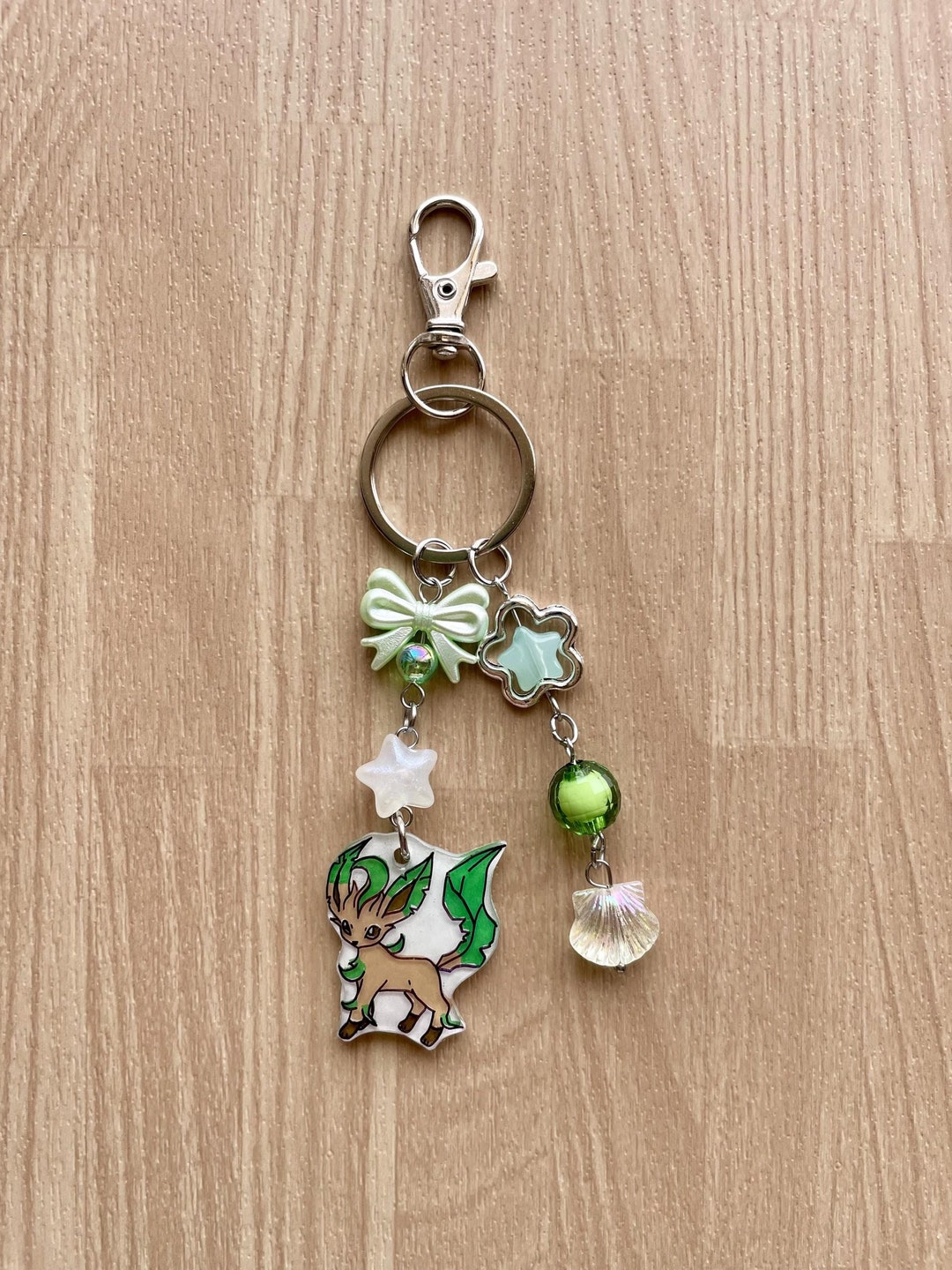 Pokemon Eevee Evolutions Leafeon Charm Beaded Keychain - Etsy