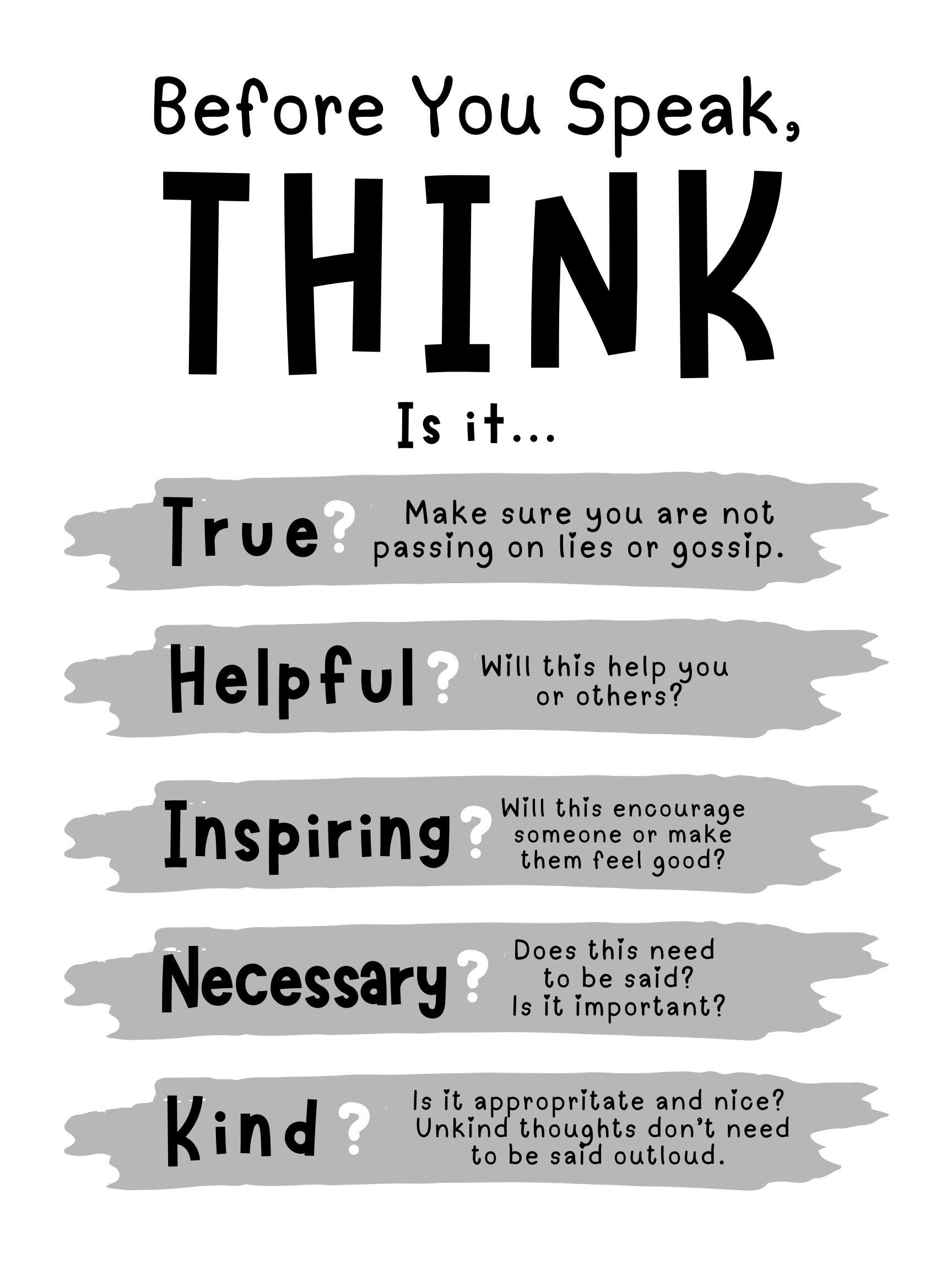 Before You Speak, THINK Poster - Etsy