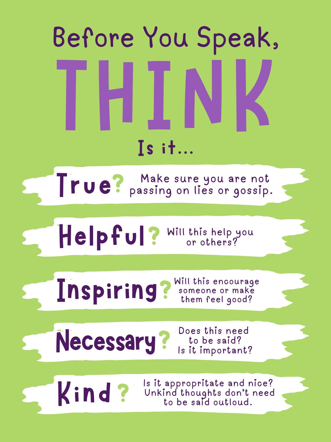 Before You Speak, THINK Poster - Etsy