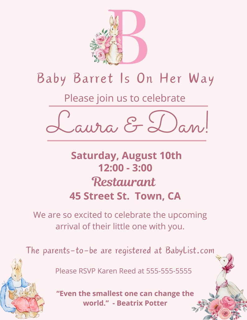 Peter Rabbit Beatrix Potter Baby Shower Invites - Etsy