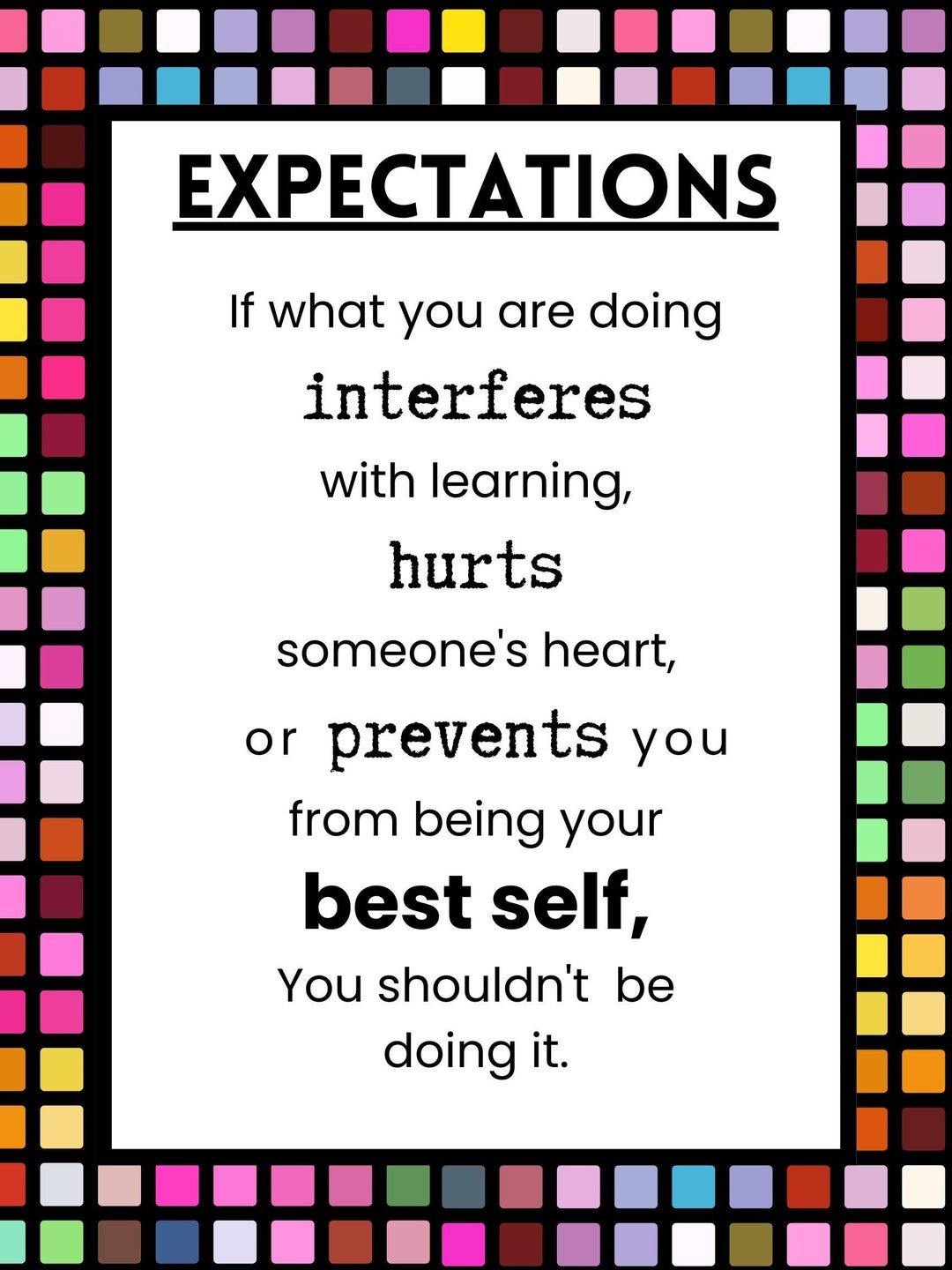 One Rule Classroom Expectations Poster Colorful Disco Background - Etsy