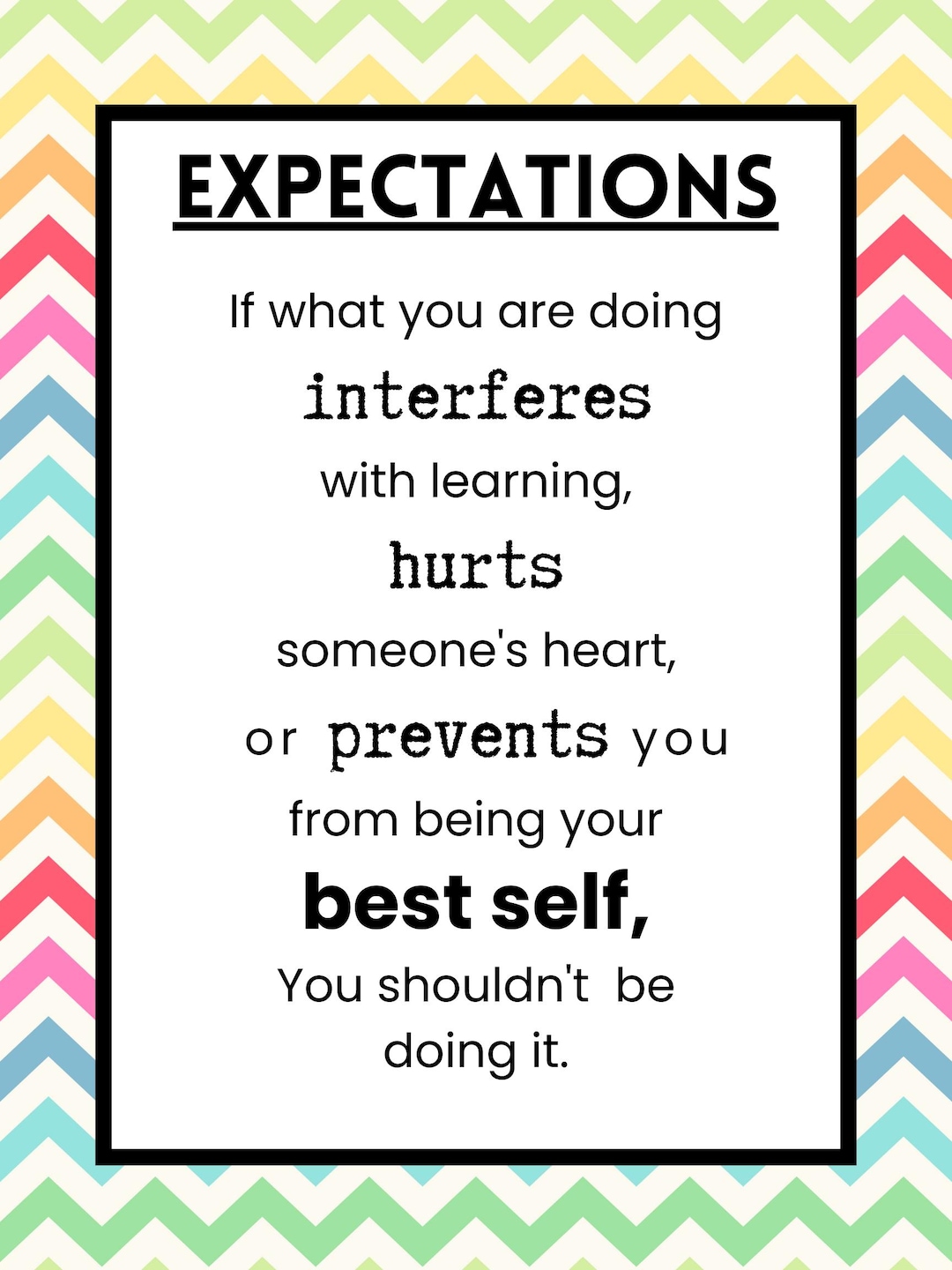 One Rule Classroom Expectations Poster Rainbow Chevron - Etsy