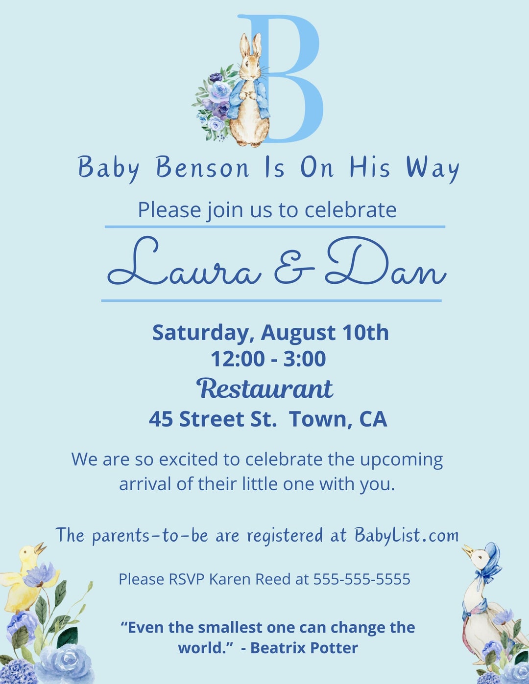 Peter Rabbit Beatrix Potter Baby Shower Invites - Etsy