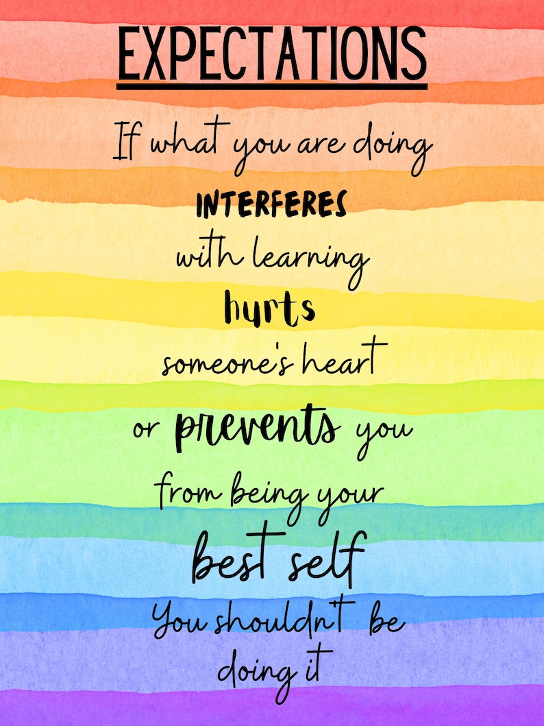 One Rule Classroom Expectation Poster Rainbow Background Digital Print ...