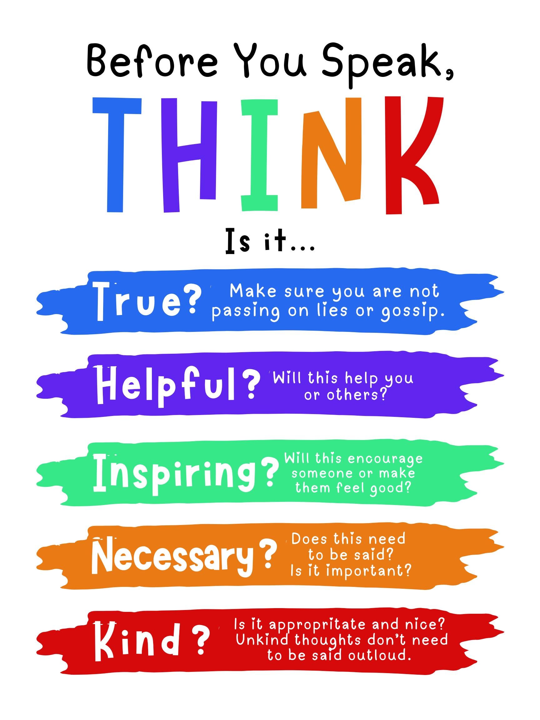 Before You Speak, THINK Poster - Etsy