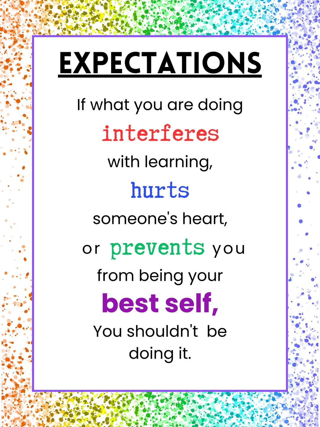 One Rule Classroom Expectations Poster Rainbow Splatter - Etsy