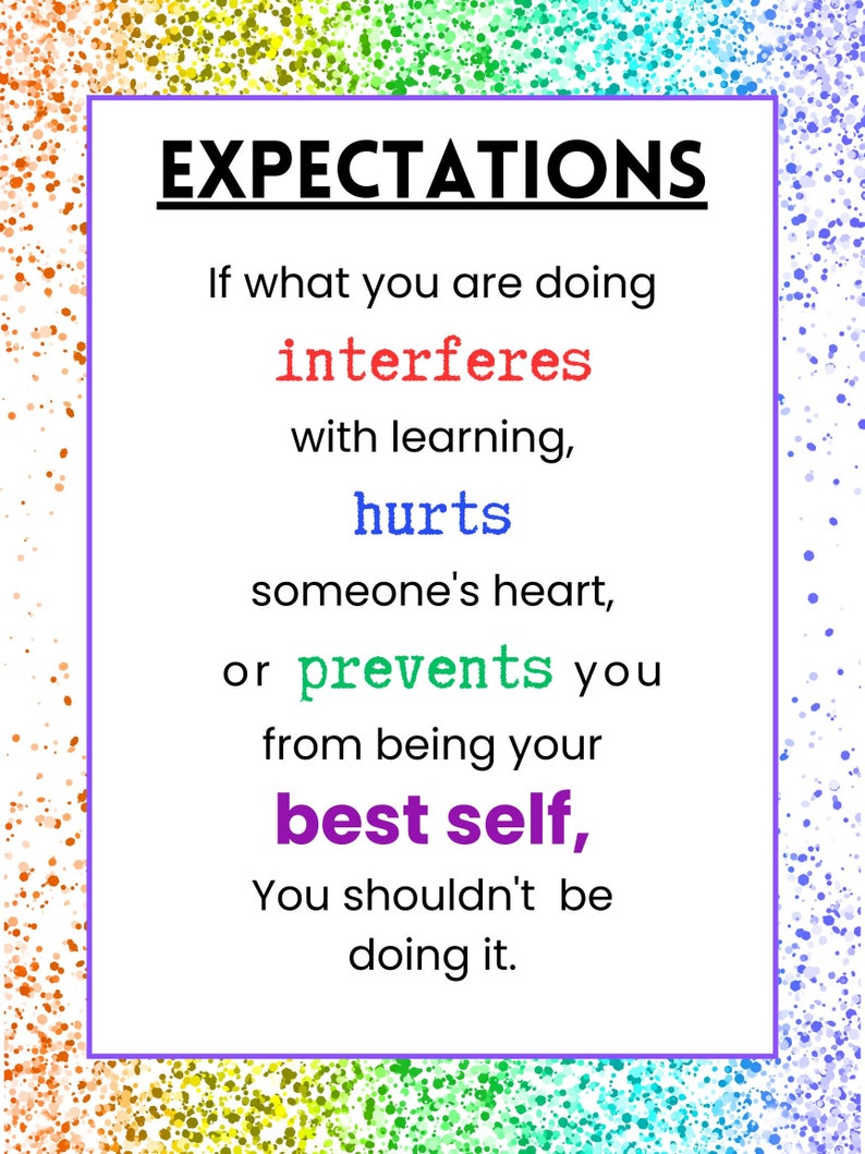 One Rule Classroom Expectations Poster Rainbow Splatter - Etsy