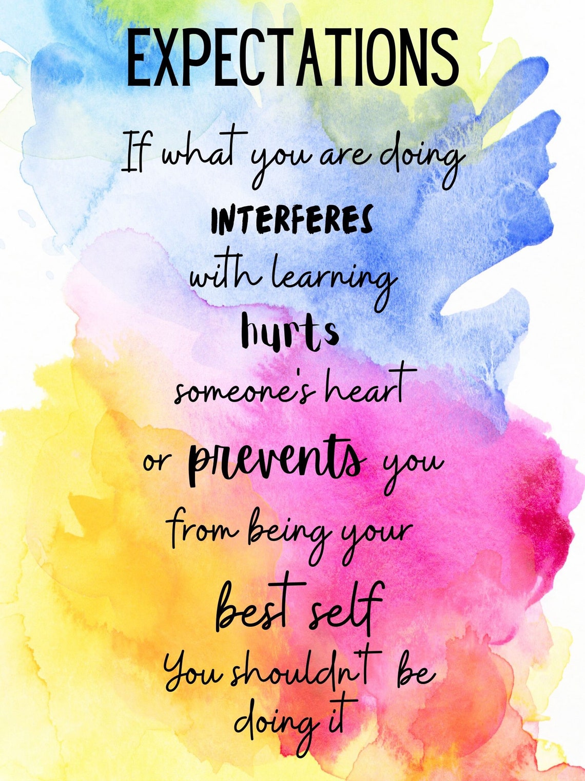 One Rule Classroom Expectations Poster Watercolor Color Splash - Etsy