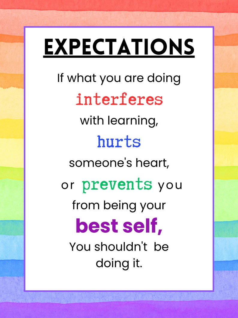 One Rule Classroom Expectation Poster Rainbow Frame Digital Print - Etsy