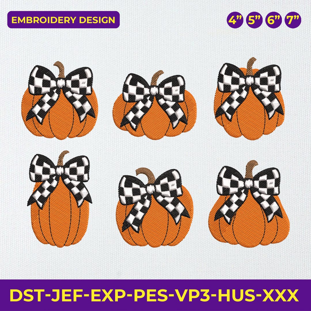 Pumpkin Embroidery Design | Fall Buffalo Plaid Bow Pumpkin File | 4x4 ...
