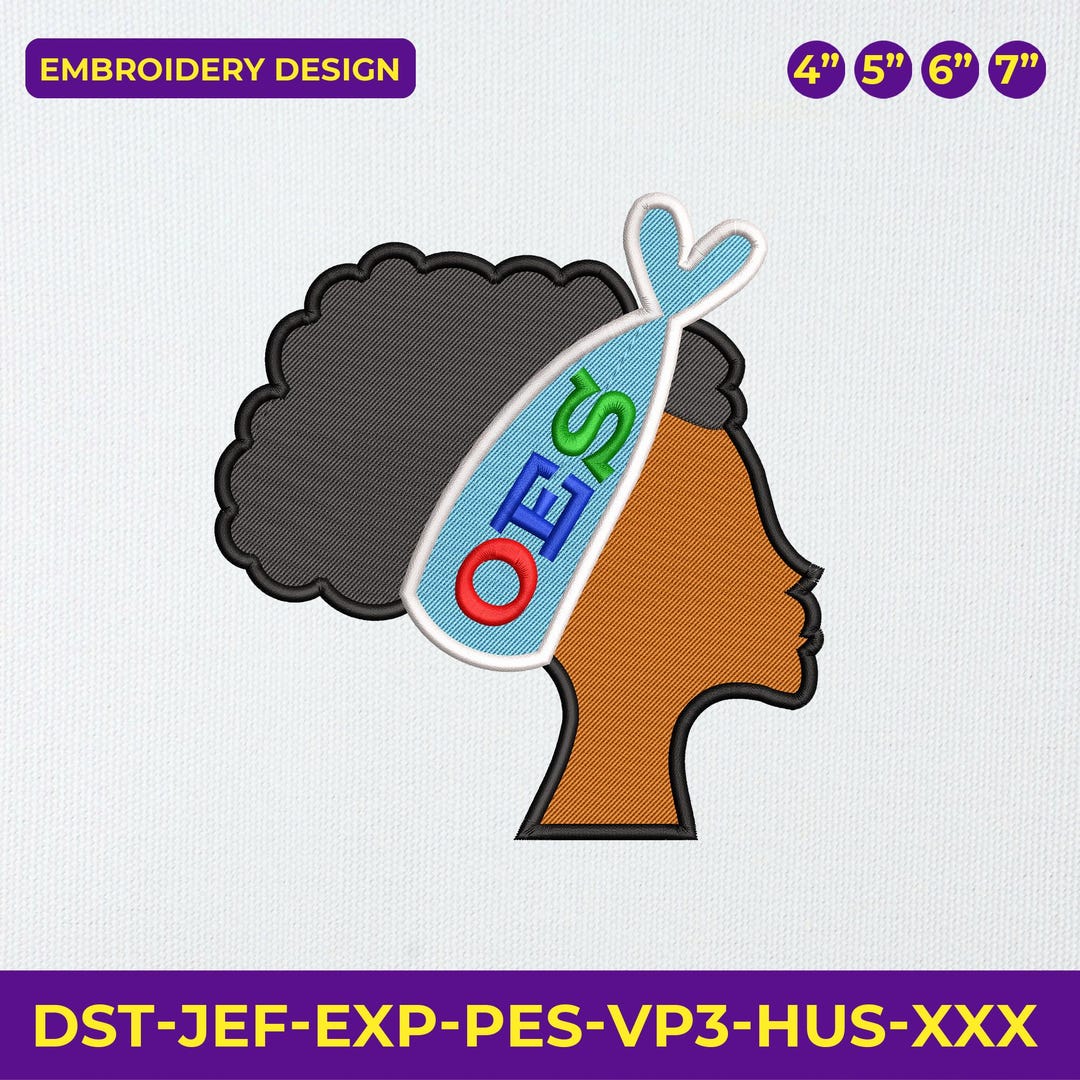 OES Afro Woman Embroidery Design | Order of the Eastern Star Headwrap ...