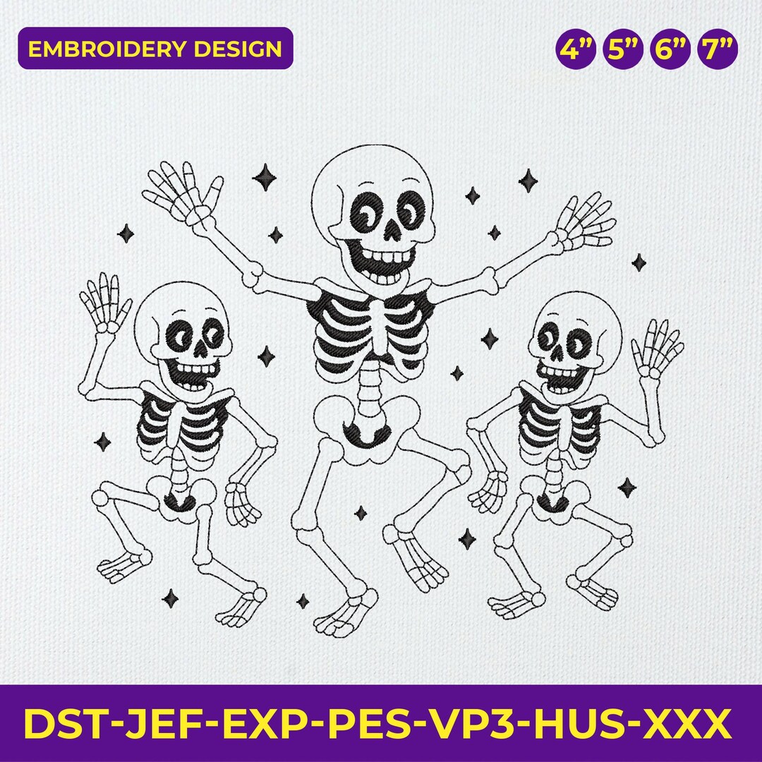 Dancing Skeleton Embroidery Design | Funny Halloween Skeleton Trio ...