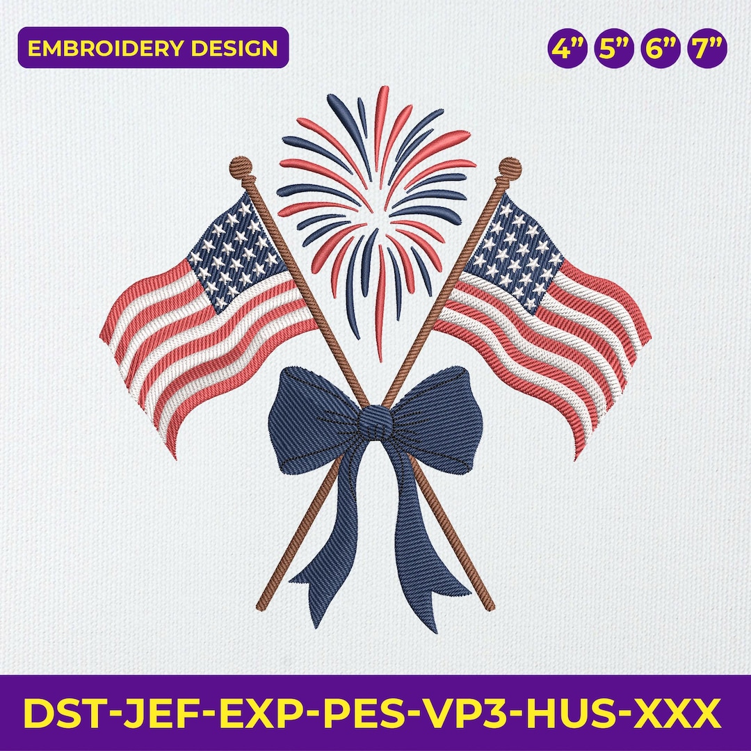 American Flag Embroidery Designs, American Flag With Ribbon Bow ...