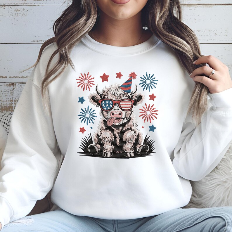 Patriotic Highland Cow Embroidery Design | 4th of July Funny Cow Stitch ...