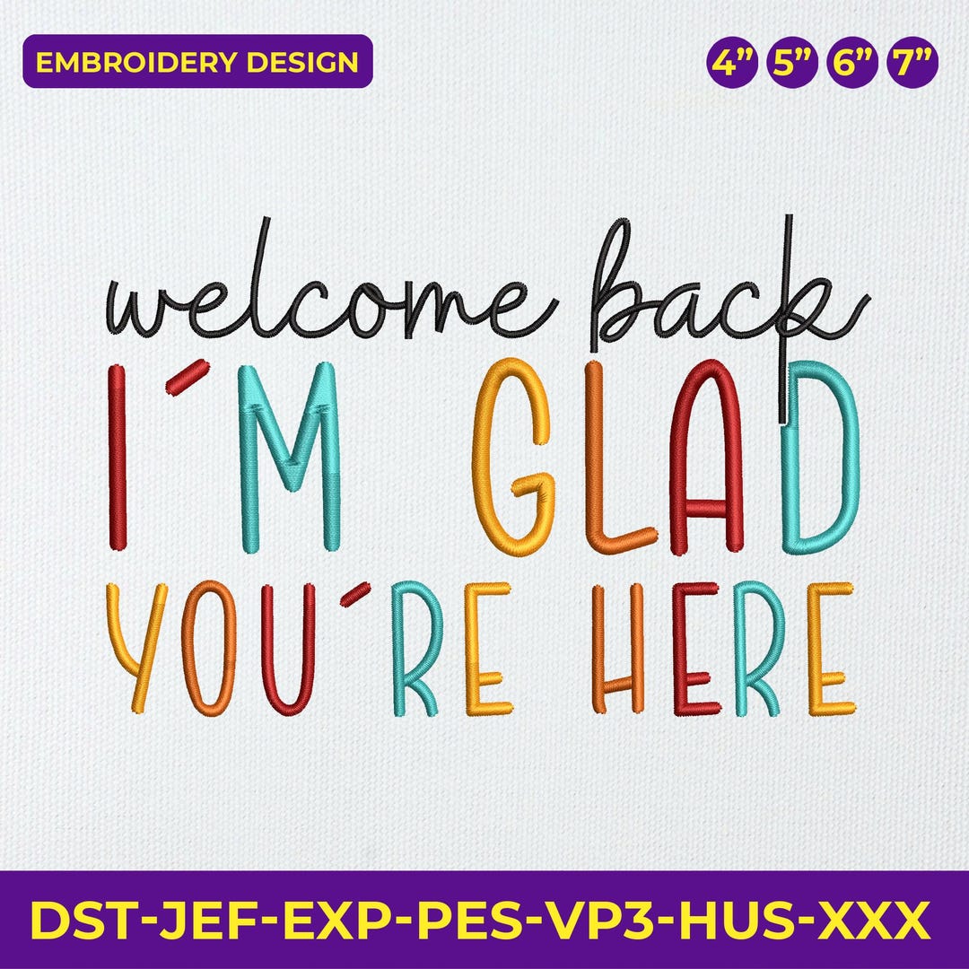 Welcome Back I'm Glad You're Here Embroidery Design for Teacher ...