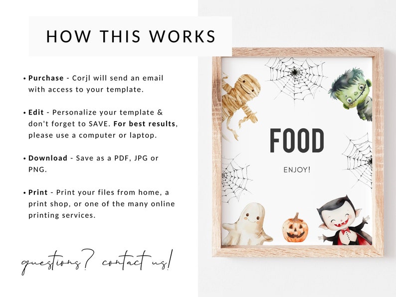 Halloween Food Table Sign Template for Birthday or Halloween Parties - Etsy