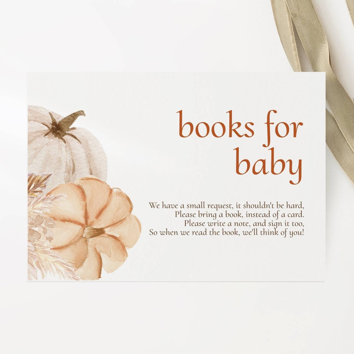 Books for Baby Card Template for Fall Pumpkin Themed Baby Shower - Etsy