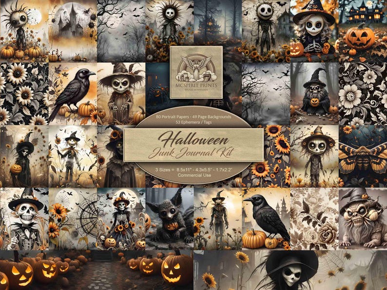 Halloween Junk Journal Kit | Spooky Portraits, Landscapes, Backgrounds ...