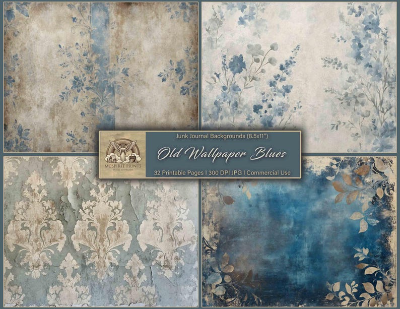 Old Wallpaper Blues - Grungy and Shabby - Junk Journal Page Backgrounds ...
