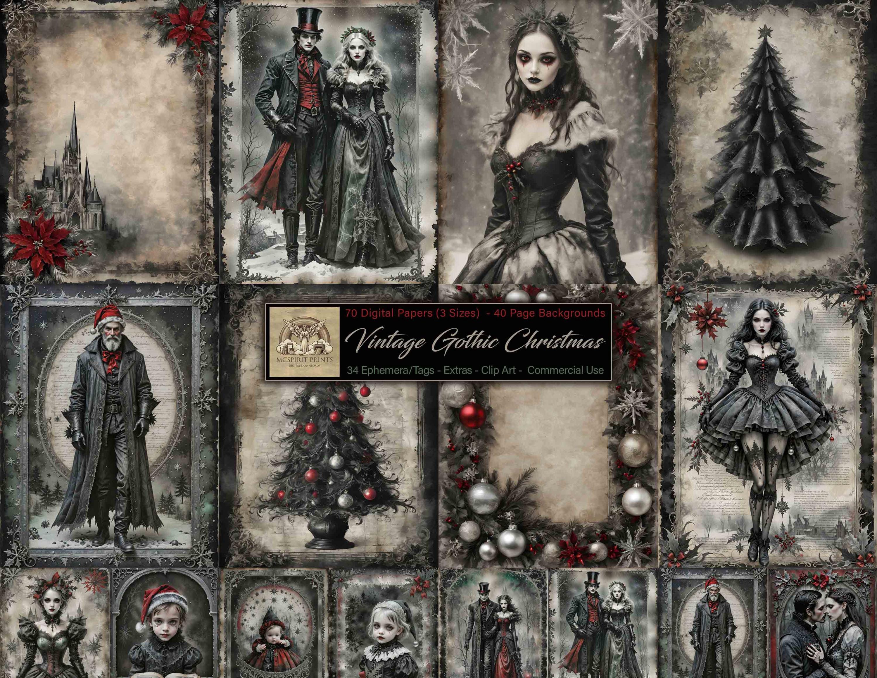 Vintage Gothic Christmas Junk Journal Kit | Tags | Clip Art | 70 Images ...