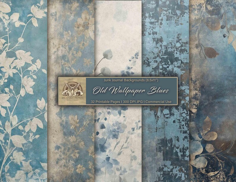 Old Wallpaper Blues - Grungy and Shabby - Junk Journal Page Backgrounds ...