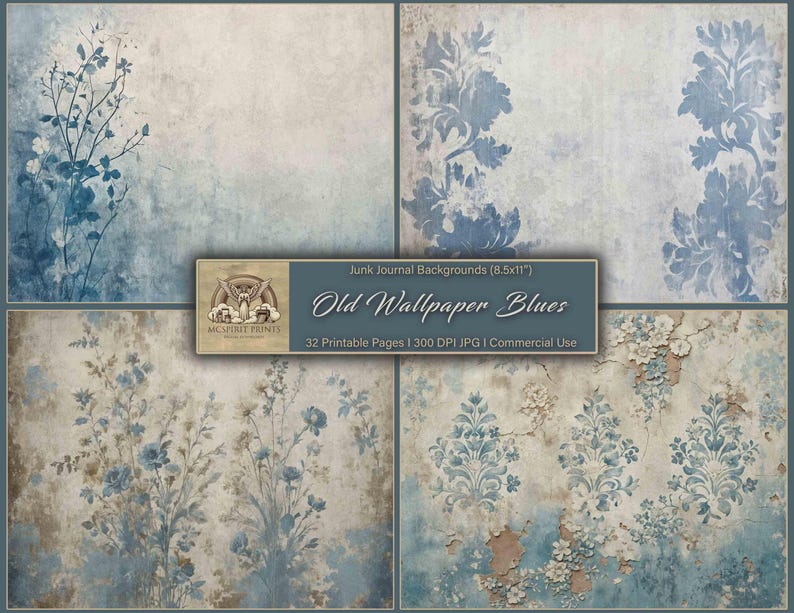 Old Wallpaper Blues - Grungy and Shabby - Junk Journal Page Backgrounds ...