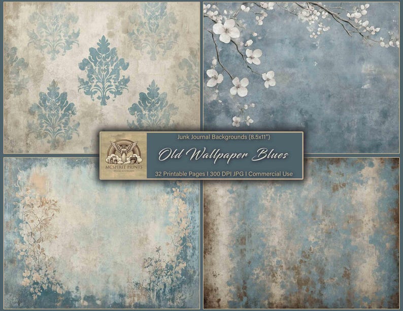 Old Wallpaper Blues - Grungy and Shabby - Junk Journal Page Backgrounds ...