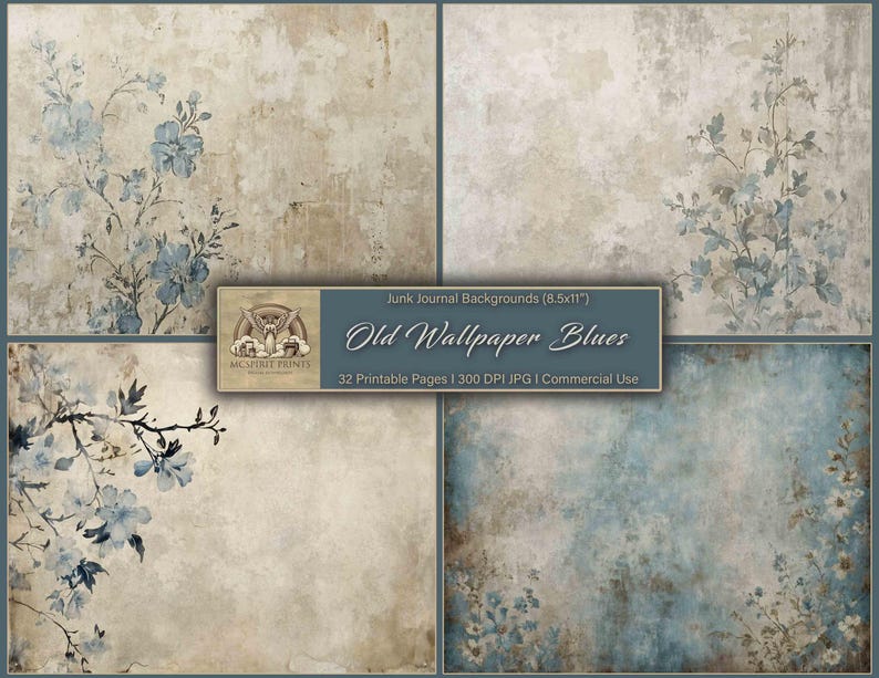 Old Wallpaper Blues - Grungy and Shabby - Junk Journal Page Backgrounds ...