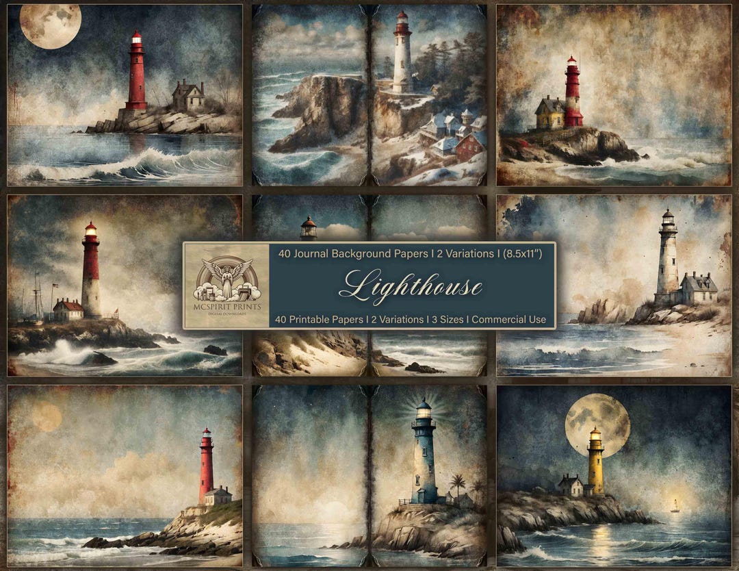 Lighthouse Junk Journal Kit: Coastal Scrapbook Paper, Tags (digital ...
