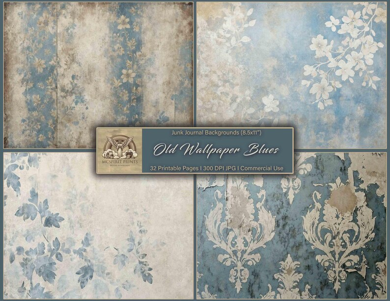 Old Wallpaper Blues - Grungy and Shabby - Junk Journal Page Backgrounds ...