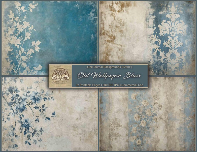 Old Wallpaper Blues - Grungy and Shabby - Junk Journal Page Backgrounds ...